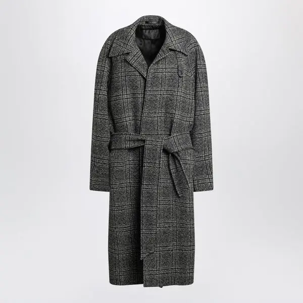 Balenciaga Raglan One Layer Coat In /grey Check - Black