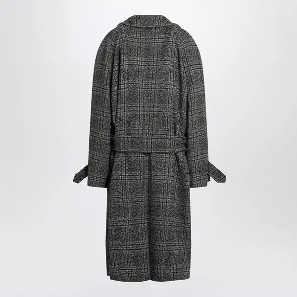 Balenciaga Raglan One Layer Coat In /grey Check - Black