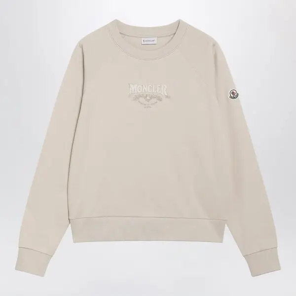 Moncler Light Beige Sweatshirt With Logo Embroidery - Cream