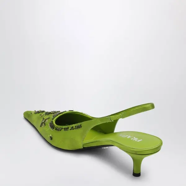 Prada Fern Sequin Satin Slingback Pumps - Green