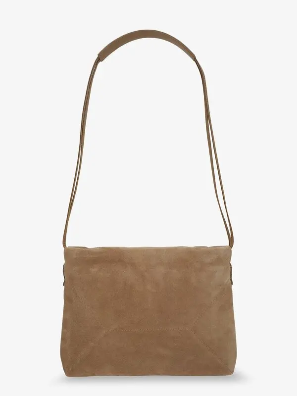 Brunello Cucinelli Suede Shoulder Bag With Logo On The Front - Cream