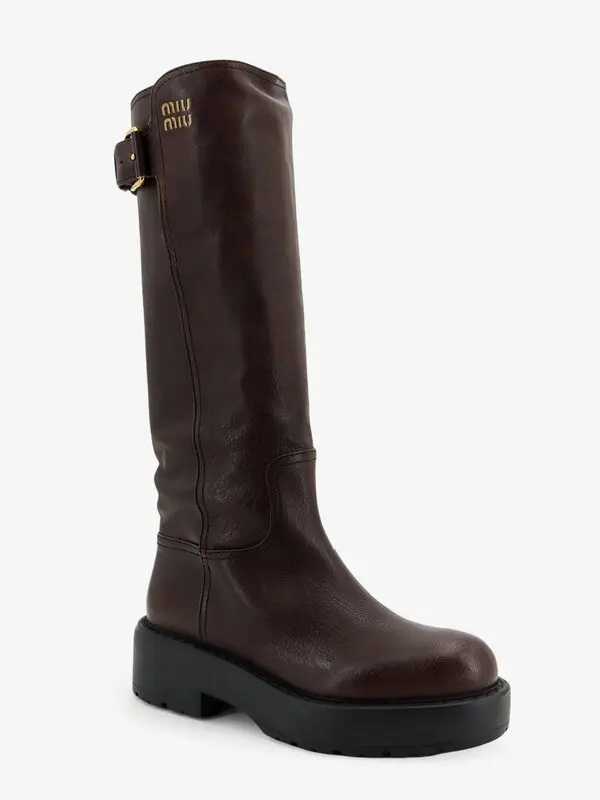 Miu Miu Leather Boots With Embossed Lettering Logo