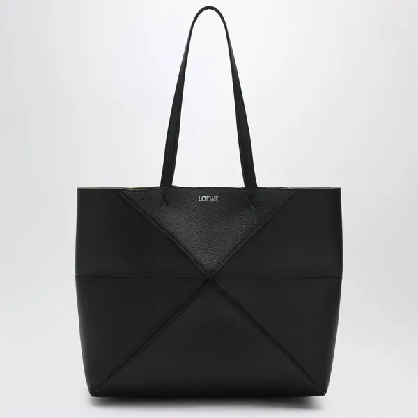 Loewe Medium Leather Puzzle Fold Tote Bag - Black
