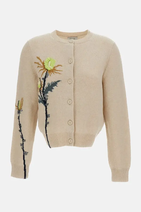 BARRIE Cardigan In Cashmere Con Motivo Cardo - Beige