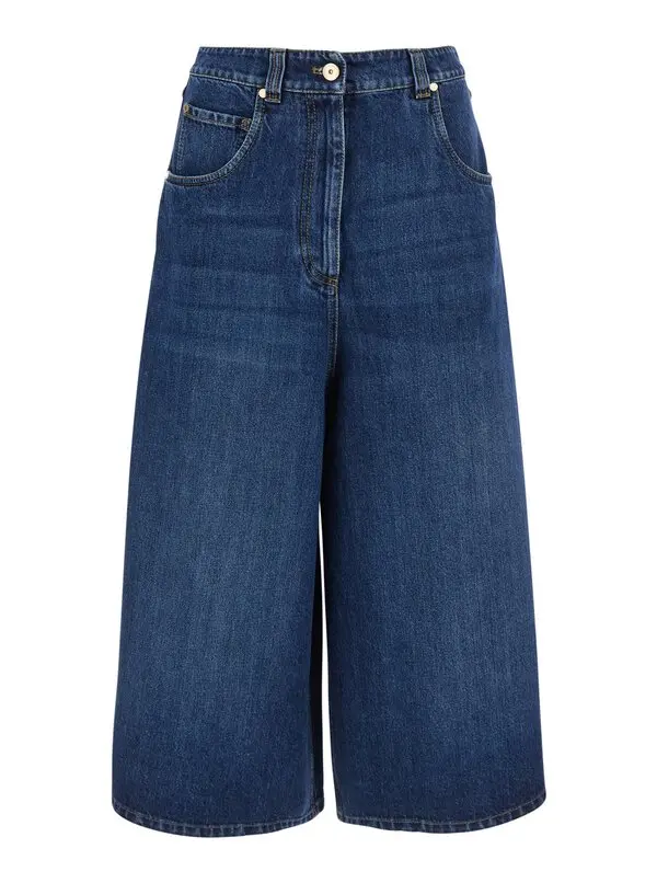 Brunello Cucinelli Blue Shorts With Monile On The Back In Denim For - Multicolor