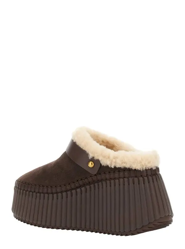 Chloé Brown Mule With Fur Lining And Leather Sole - Multicolor