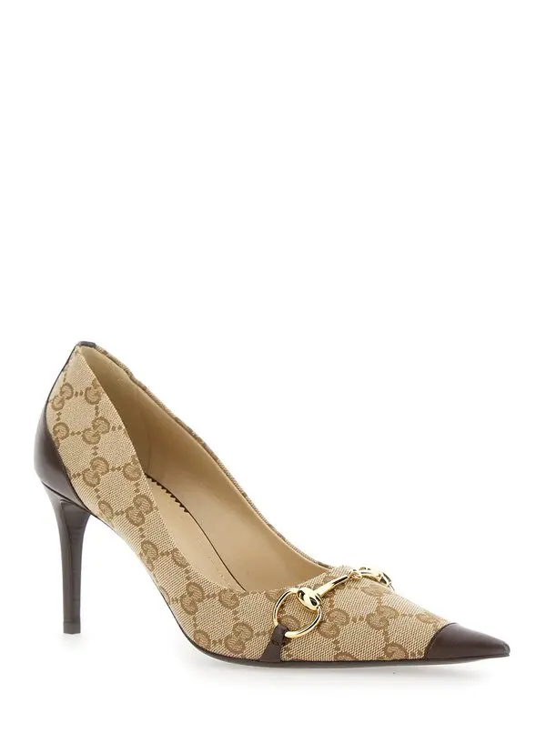 Gucci Brown High-heel Pumps With Horsebit Plate In Gg Canvas For - Multicolor