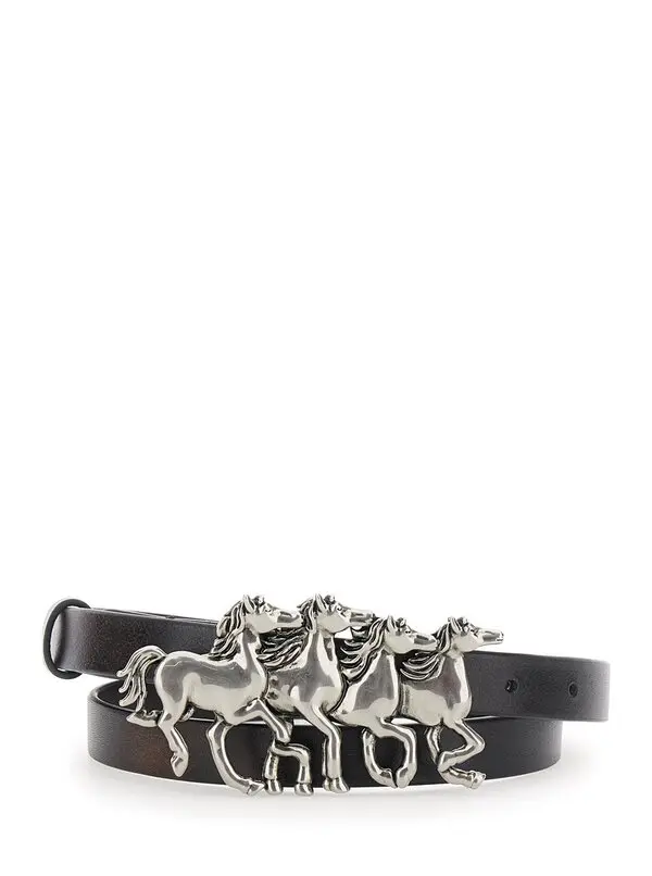 Chloé Belt With Running Horses Details In Black Leather For - Multicolor