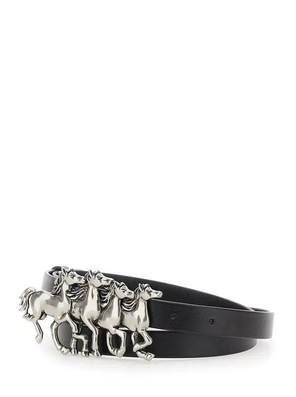 Chloé Belt With Running Horses Details In Black Leather For - Multicolor