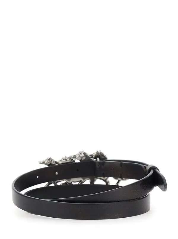 Chloé Belt With Running Horses Details In Black Leather For - Multicolor