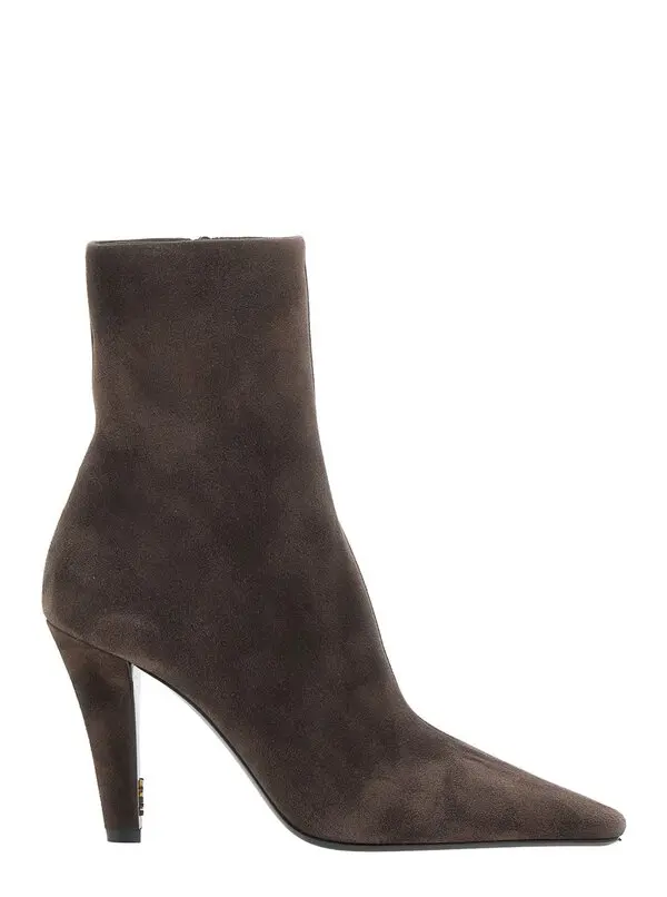 Saint Laurent Jill' Brown Ankle Boots With Wide Heel With Cassandre And Square Toe In Suede For - Multicolor