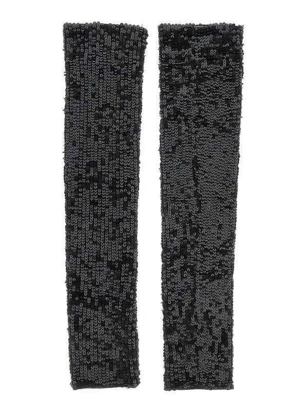 P.a.r.o.s.h Black Gloves With All-over Applied Sequins In Viscose - Multicolor