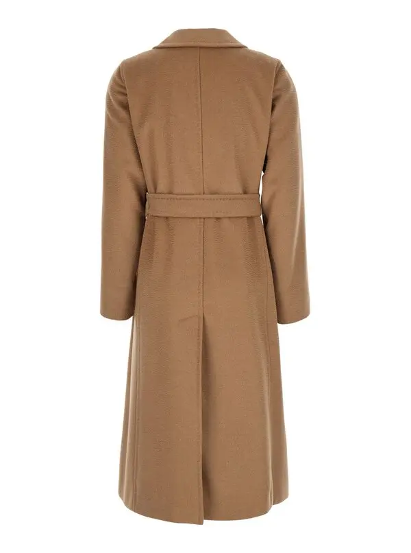 Max Mara Beige Coat With Off-center Closure And Belt In Blend Wool
