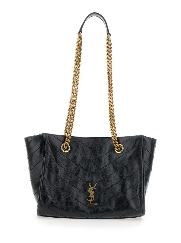 Saint Laurent Niki Small' Shoulder Bag With Metal Logo Plaque On The Front In Quilted Leather For - Black