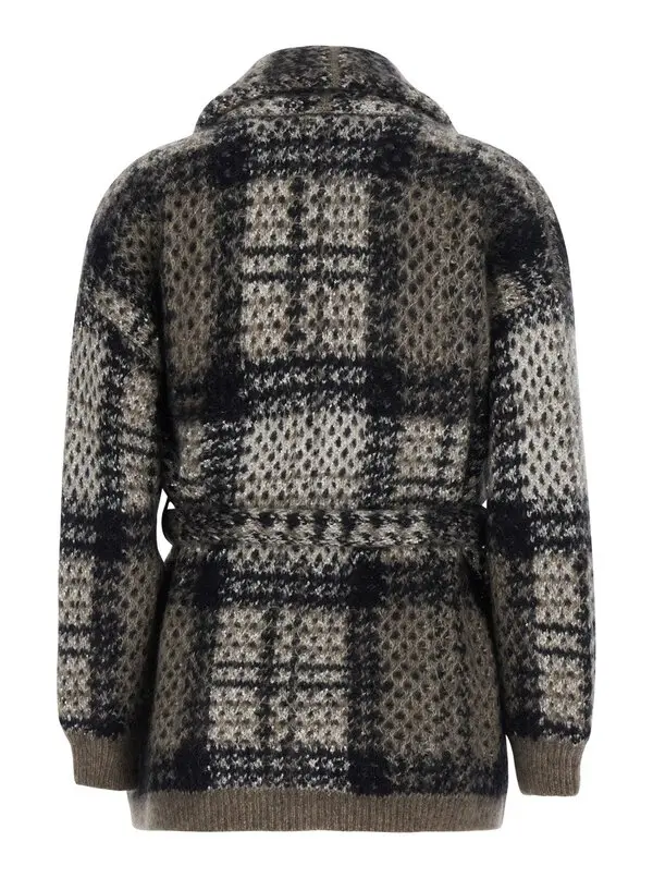 Brunello Cucinelli Cardigan With Belt And All-over Applied Sequins In Mohair And Wool Blend