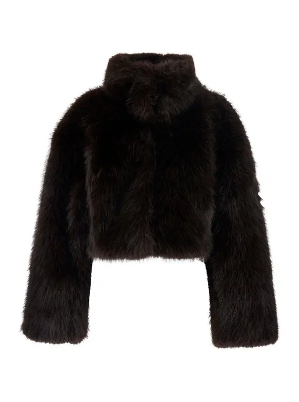 ROTATE BY BIRGER CHRISTENSEN Brown Fur Jacket With Crop Design And High Collar In Faux-fur For - Multicolor