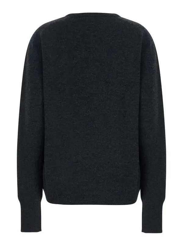Gucci Grey Long Sleeve Sweater With V-neck In Cashmere