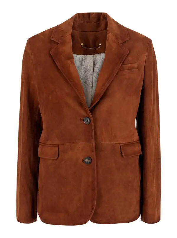 GOLDEN GOOSE Brown Single-breasted Jacket With Notched Revers In Suede For - Multicolor