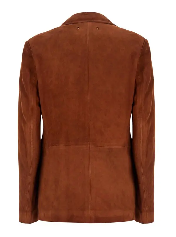 GOLDEN GOOSE Brown Single-breasted Jacket With Notched Revers In Suede For - Multicolor