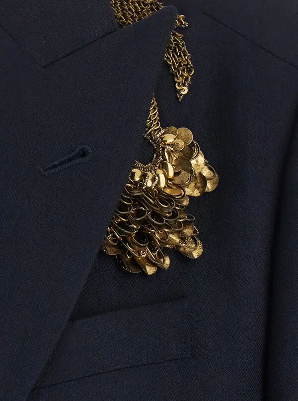 Dries Van Noten Barrysta Emb Jacket With Tech Fabric Embroidery Blue