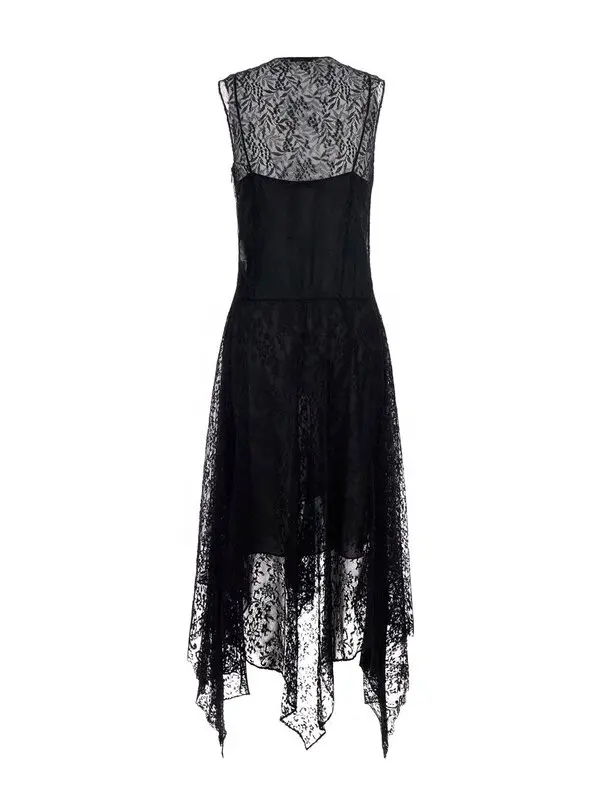 Fendi Black Sleeveless Dress With Lace Embroidery In Silk For - Multicolor