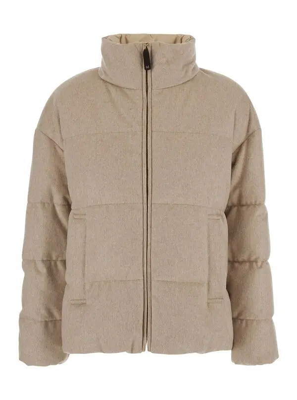 Max Mara Down Jacket Divina With High Collar And Long Sleeves In Tech Fabric Beige For - Multicolor