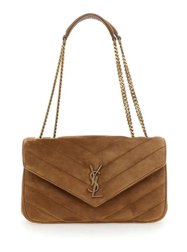 Saint Laurent Loulou Medium' Crossbody Bag With Chain Strap And Cassandre Plaque On The Front In Quilted Leather - Brown