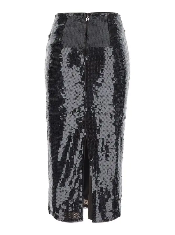 ROTATE BY BIRGER CHRISTENSEN Brown Pencil Skirt With All-over Sequins In Tech Fabric For