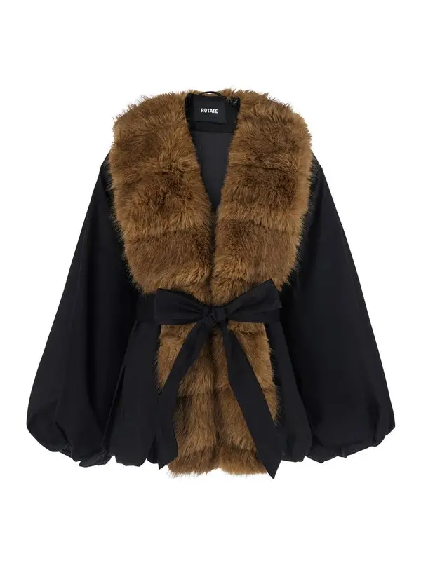 ROTATE BY BIRGER CHRISTENSEN Black Jacket With Front Belt In Ecofur For - Multicolor