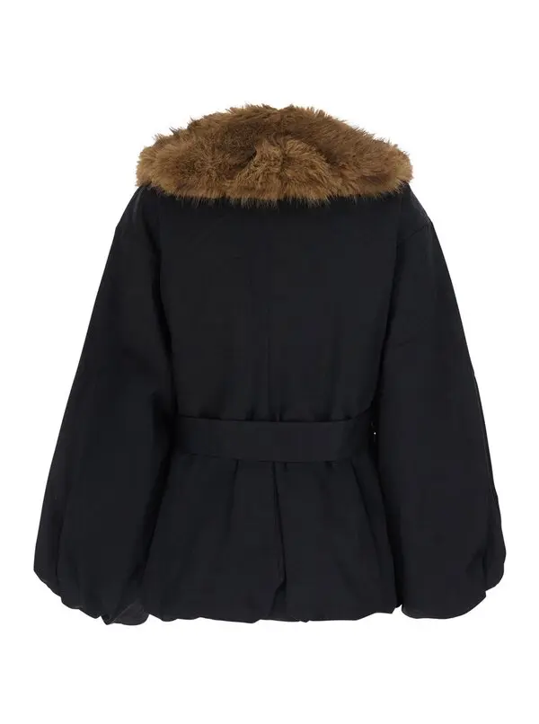ROTATE BY BIRGER CHRISTENSEN Black Jacket With Front Belt In Ecofur For