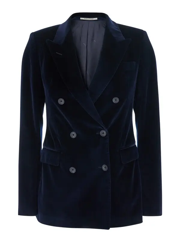 Tagliatore Parigi' Blue Double.breasted Jacket With Peak Revers In Blue Velvet For - Multicolor