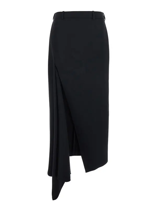 Givenchy Black Skirt With Waistband And Asymmetrical Hem With Draping In Wool - Multicolor