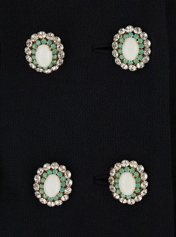 SELF-PORTRAIT Black Jacket With Contrasting V-neck And Jewel Buttons In Wool For - Multicolor