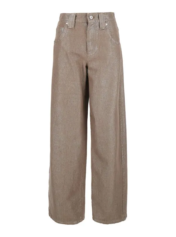 Brunello Cucinelli Beige Jeans With Faded Effect And Logo Patch On The Back In Denim For - Multicolor