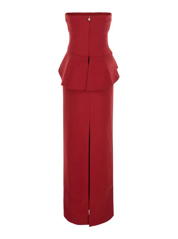 ROTATE BY BIRGER CHRISTENSEN Red Long Sleeveless Dress With Floral Detail On The Front In Tech Fabric - Multicolor