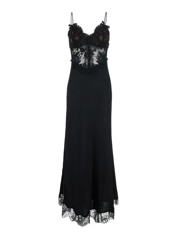 SELF-PORTRAIT Black Long Dress With Lace Embroidery And Spaghetti Straps In Fabric For - Multicolor
