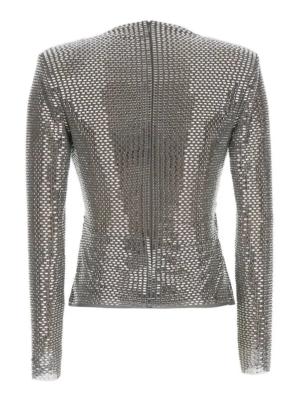 SELF-PORTRAIT Silver Colored Top With Draping And Applied Jewels All-over In Tech Fabric - Multicolor