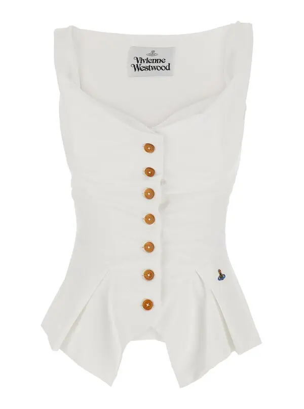 VIVIENNE WESTWOOD White Top With Button Closure And Logo On The Front In Cotton For - Multicolor