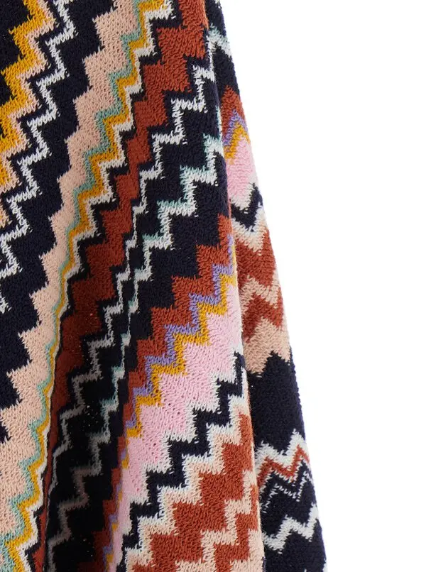 Missoni Cape With Fringed Hem And Zigzag Motif All-over In Wool Blend For - Multicolor