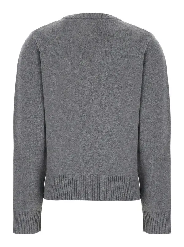 GANNI Gray Crew Neck Sweater With Maxi Graphic On The Front In Blend Wool - Multicolor