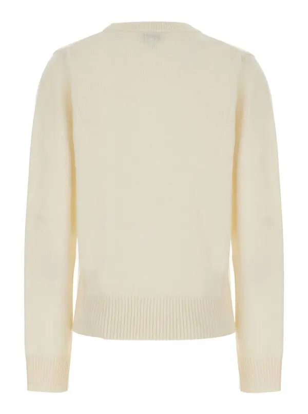GANNI White Crewneck Sweater With Maxi Graphic On The Front In Blend Wool - Multicolor