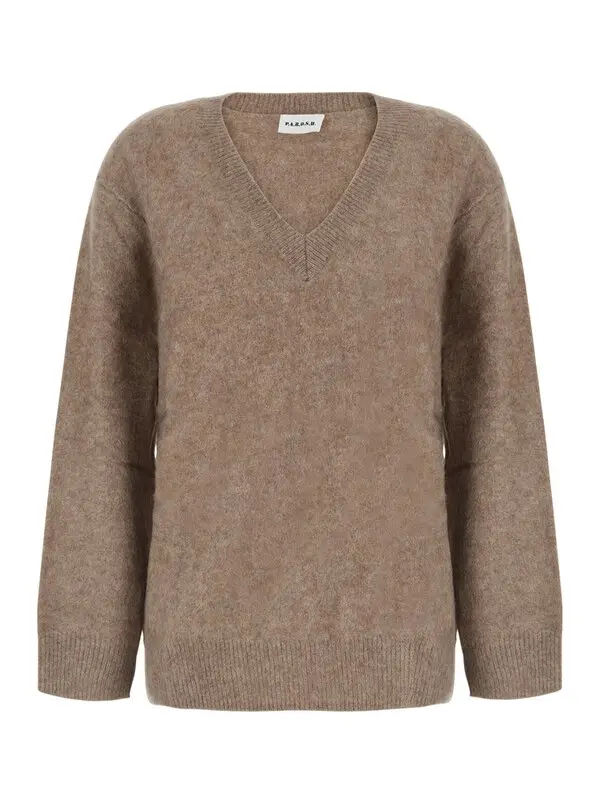 P.a.r.o.s.h Beige V-neck Sweater With Long Sleeves In Wool For - Cream
