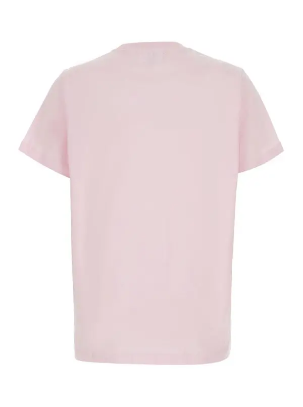 GANNI Pink Round Neck T-shirt With Maxi Print On The Front In Cotton For - Multicolor