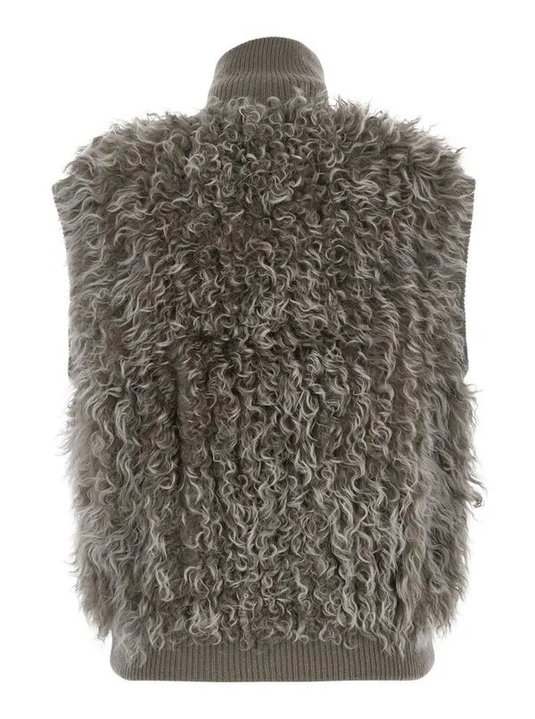 P.a.r.o.s.h Beige Sleeveless Jacket With High Collar And Applied Fur In Wool For