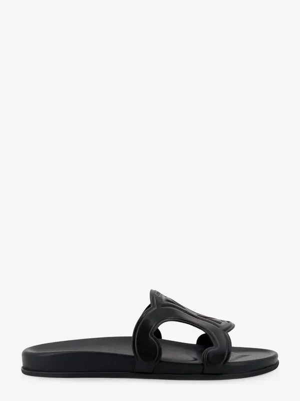 Celine Triomphe Slide Leather Sandals - Black