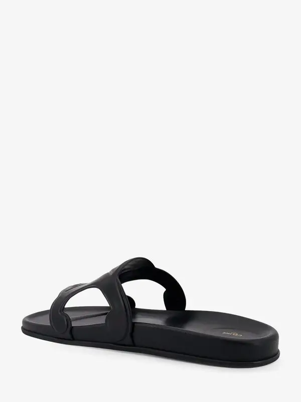 Celine Triomphe Slide Leather Sandals - Black