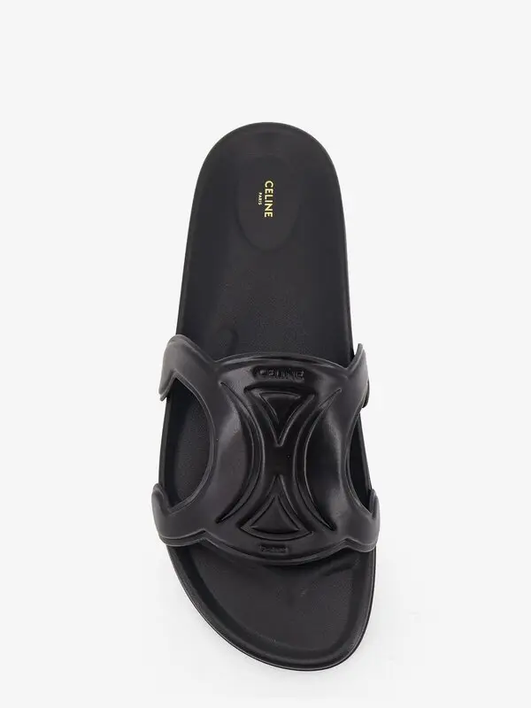 Celine Triomphe Slide Leather Sandals - Black