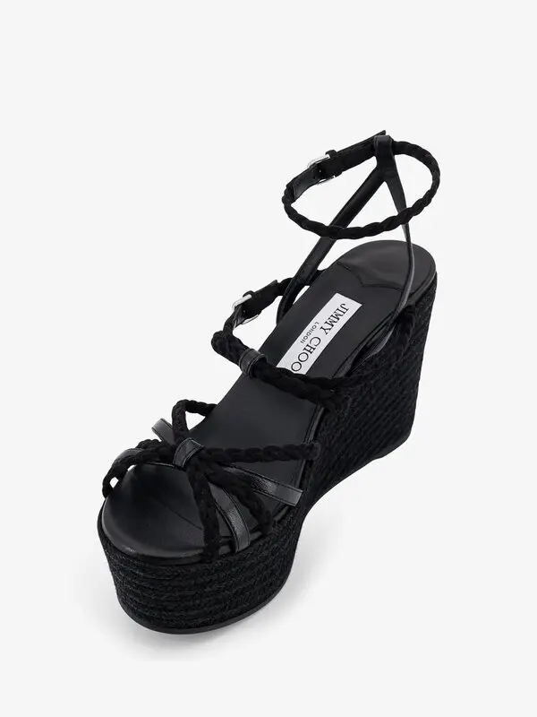JIMMY CHOO Nyra Leather And Raffia Sandals