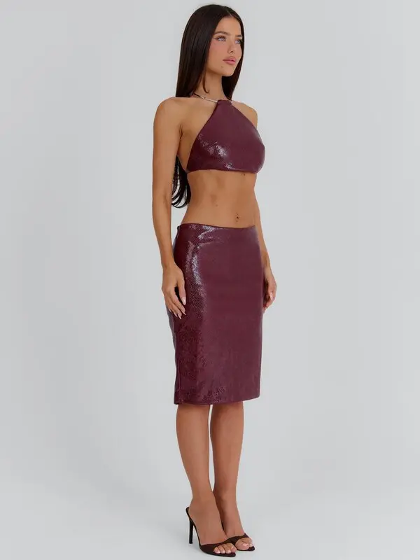 OUTCAST Jameela Midi Skirt Burgundy