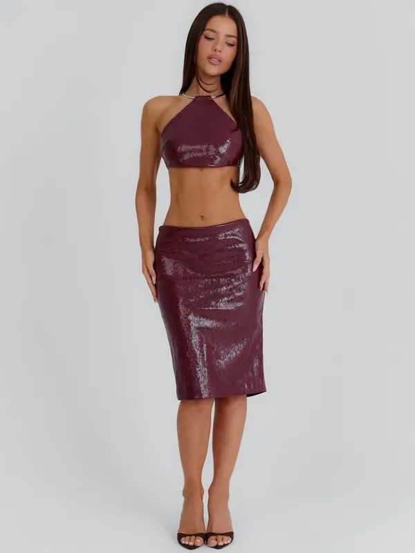 OUTCAST Jameela Midi Skirt Burgundy